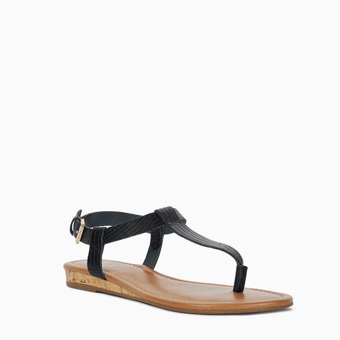 Lari Black, Cork Wedge Sandals | Dune London