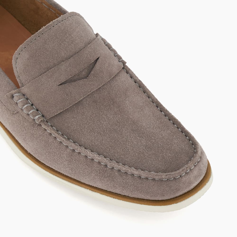 Berkly Grey Penny Trim Suede Loafers Dune London