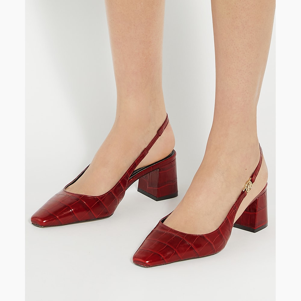red slingback heels block