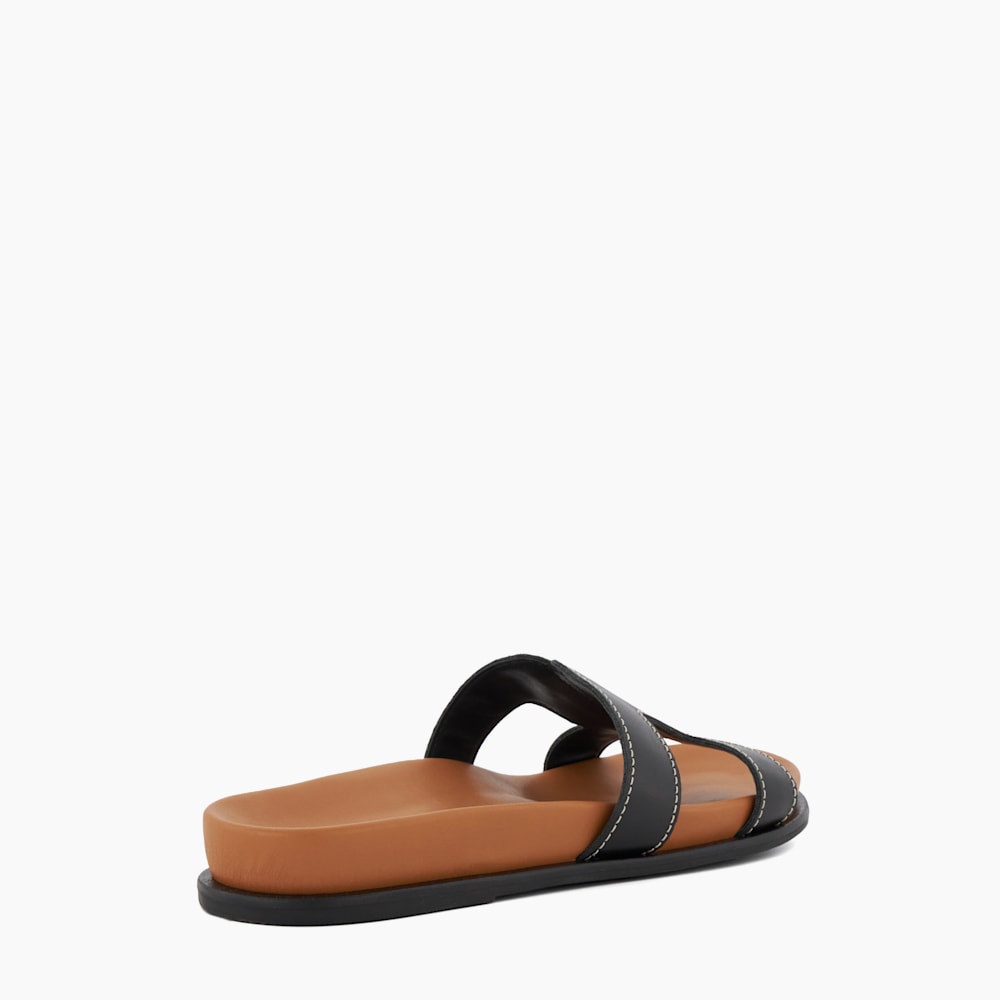 Loupa Black Topstitch Detail Comfort Footbed Slider Sandals Dune London