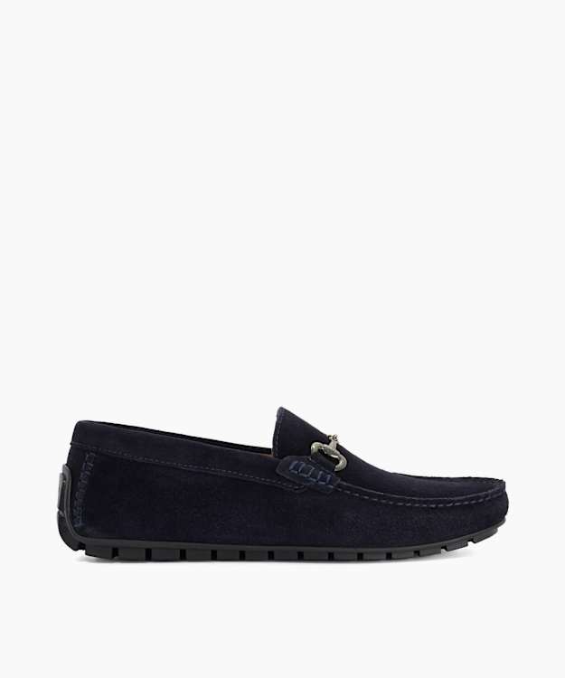 Brackon Navy, Snaffle Trim Suede Loafers | Dune London