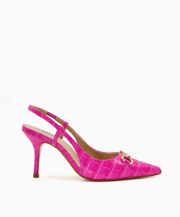 Click PINK-REPT_PRINT_LEATHER, Croc-Effect Leather Snaffle-Trimmed ...