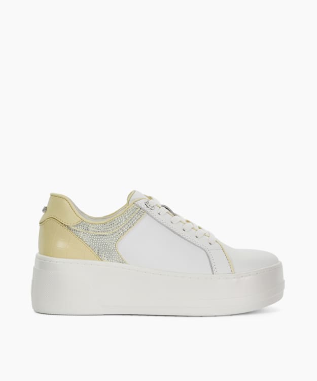 Elusive Lemon, Embellished Flatform Cupsole Trainers | Dune London