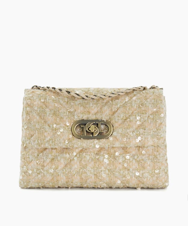 Regent Cream, Quilted Sequin Boucle Handbag | Dune London